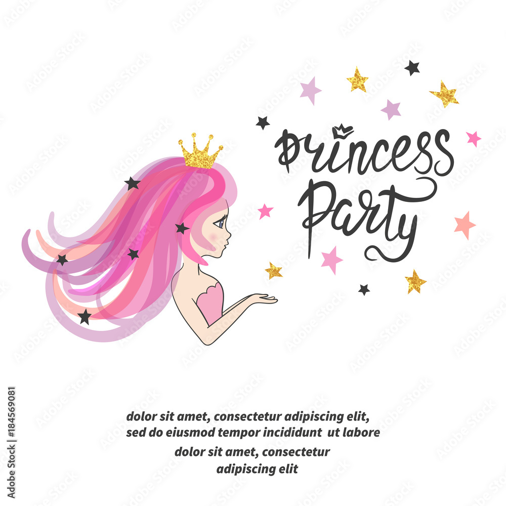 Little Princess party poster or invitation template. Vector Birthday ...