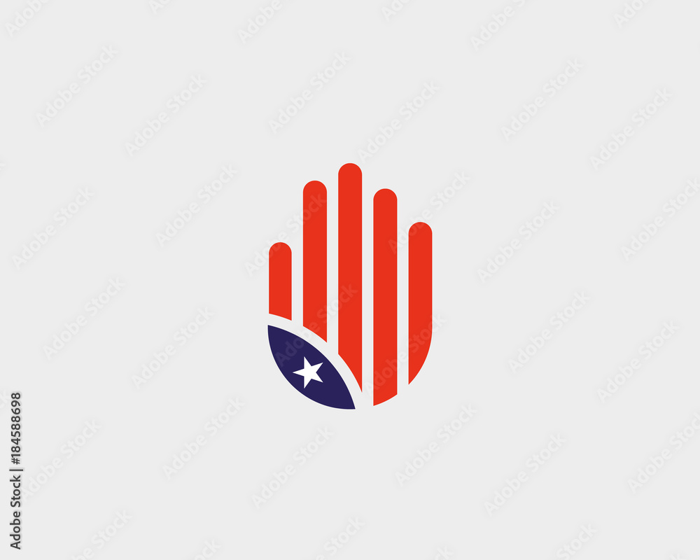 Abstract hand US flag logo design. Stylized human palm national symbol ...