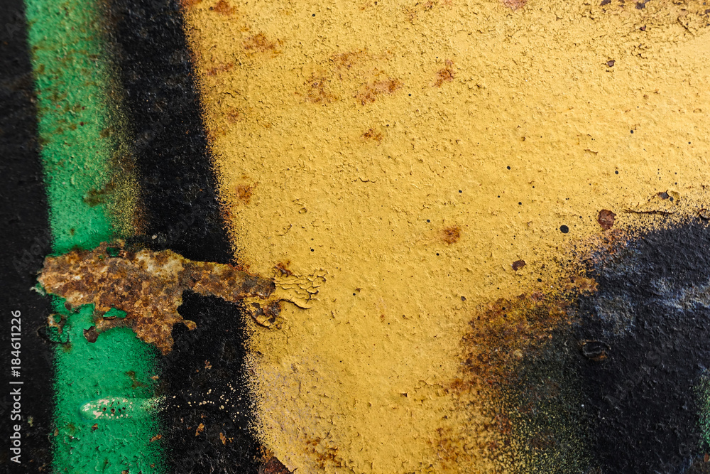 Old rusted metal suface with painted colors graffiti spray paint Stock ...