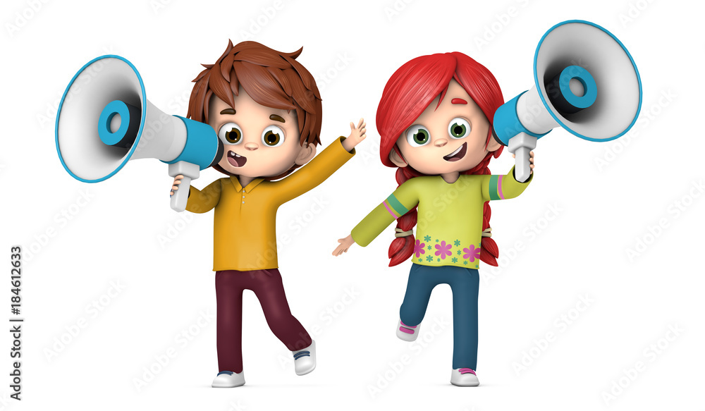 Niños hablando con un megáfono Stock Illustration | Adobe Stock