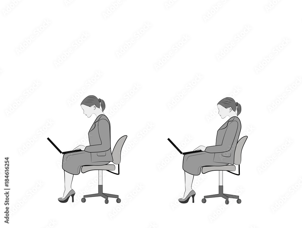 correct positions for working with a laptop. vector illustration. Stock ...