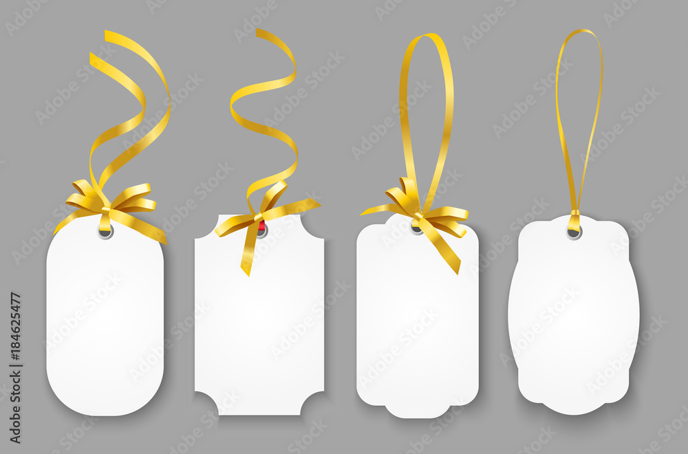 Vector realistic set of blank paper name tags or coupons with gold ...