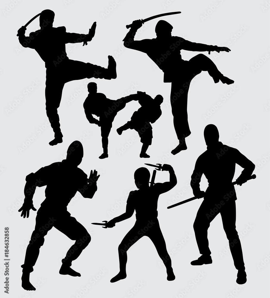 Ninja martial art silhouette. good use for symbol, logo, web icon ...