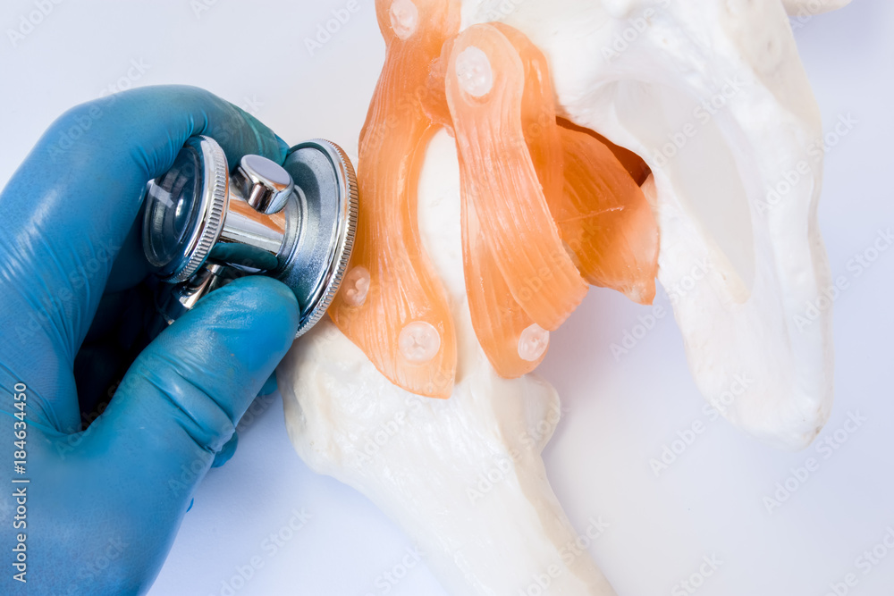 Diagnosis of diseases of joints and bones concept photo. Doctor checks ...