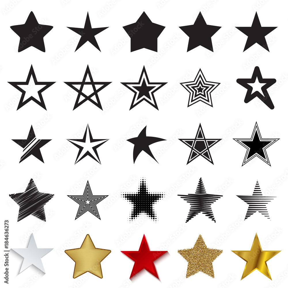 Star icons. Set of different star symbols isolated on a white ...