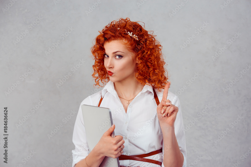 woman gesturing a no sign. Closeup portrait unhappy, serious red head ...