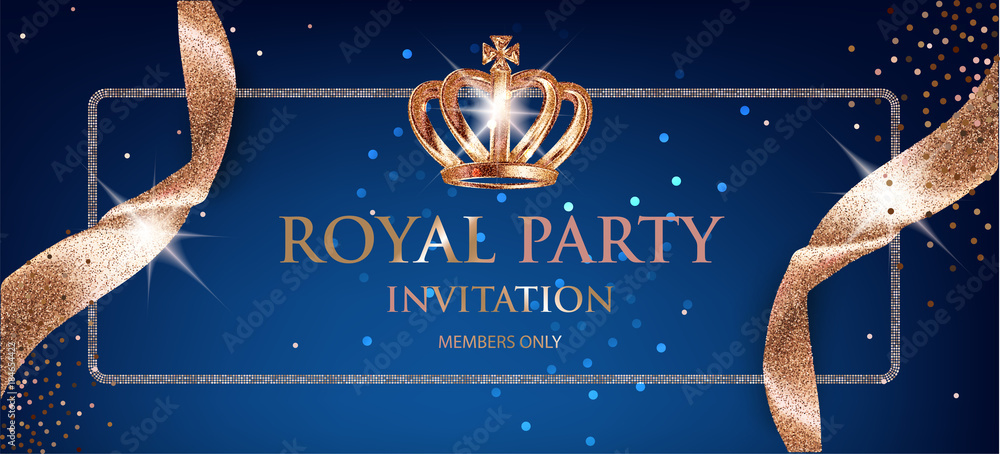 Vetor de Elegant Royal party invitation card with beige sparkling ...