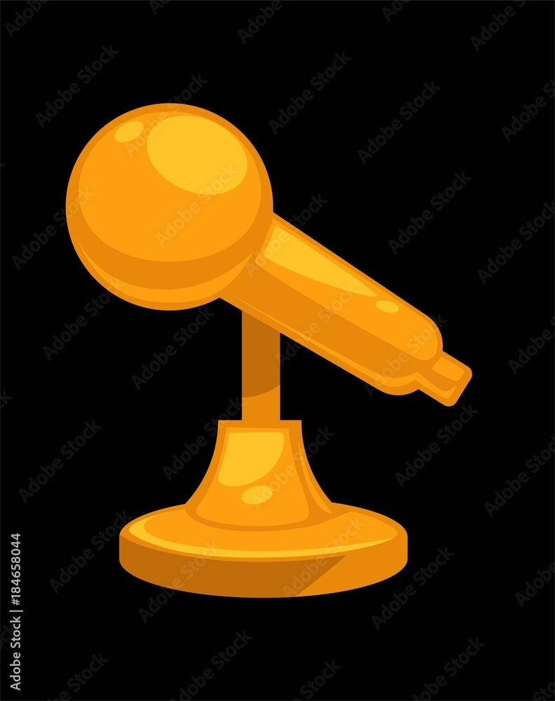 Gold shiny microphone on steady stand isolated cartoon flat vector ...