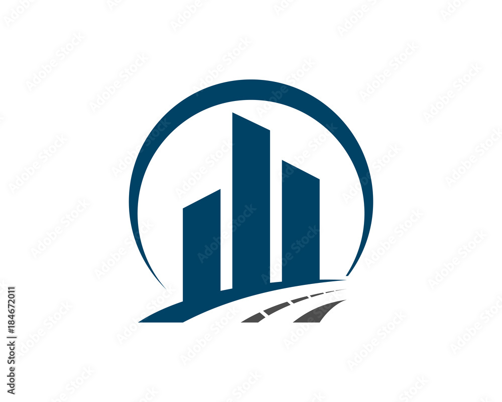 Skyscrapers or Building Real Estate on the Road with Circle Generic ...