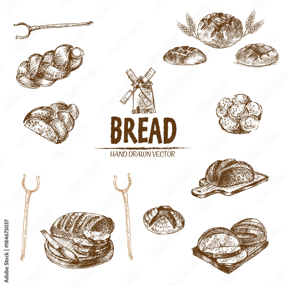 Digital vector detailed line art baked bread Stock Vector | Adobe Stock