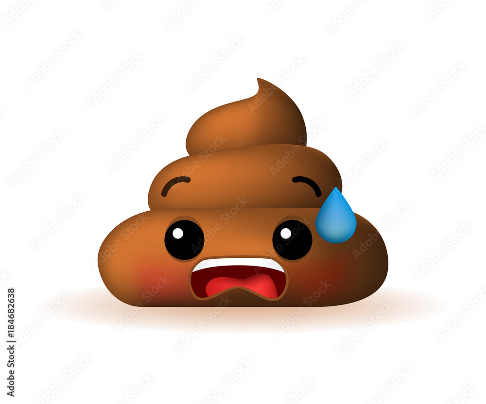 Cute Scared Poo Emoticon on White Background. Isolated Vector ...