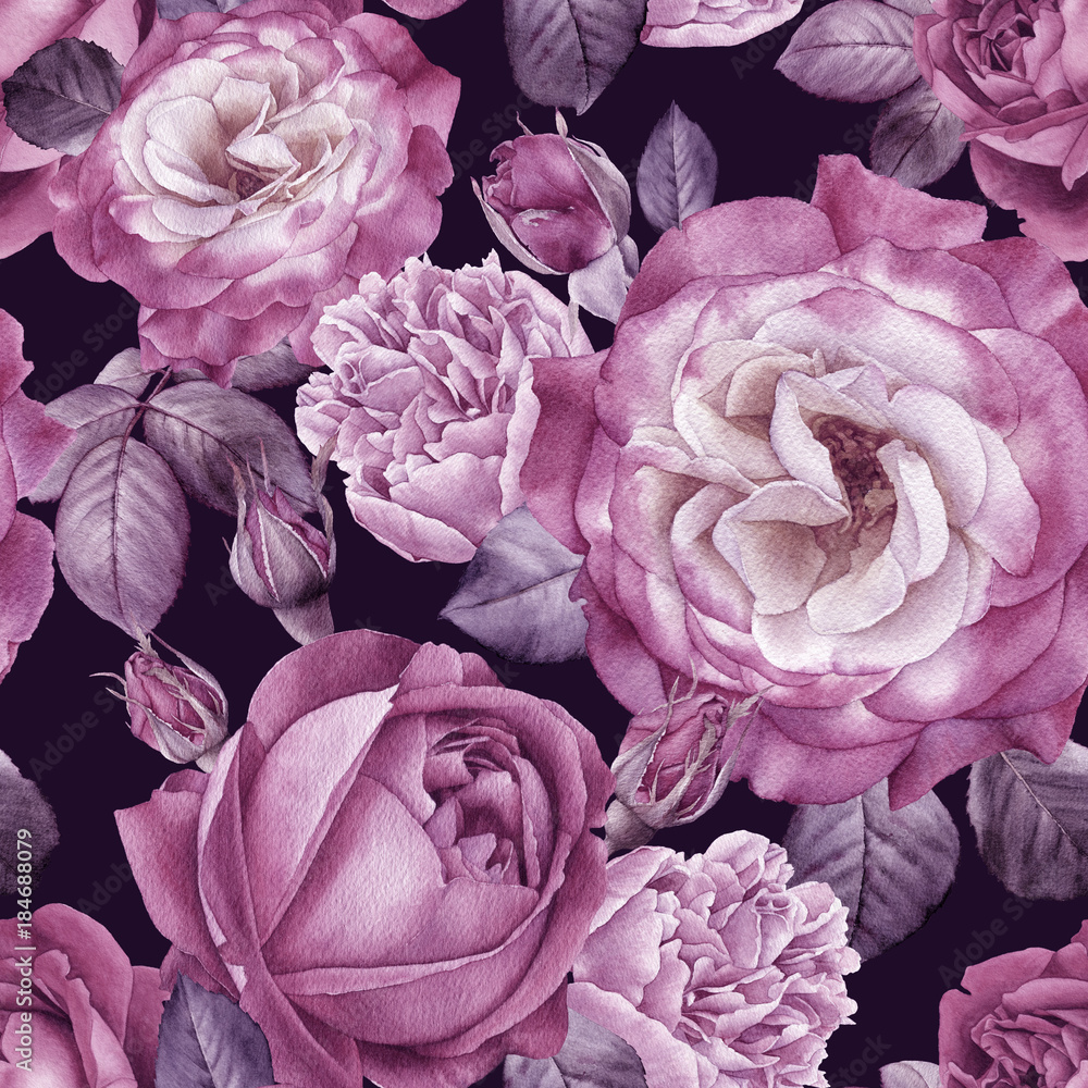 Floral seamless pattern with watercolor roses and peonies Stock ...