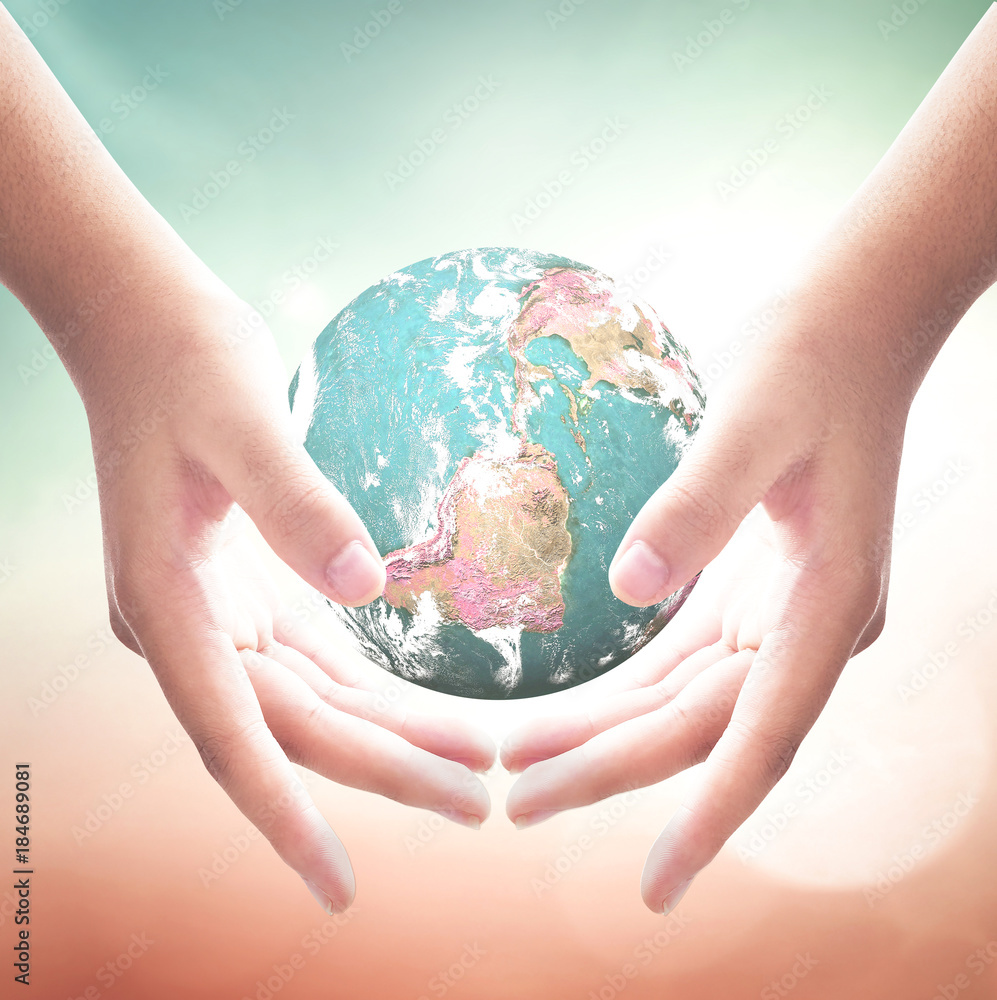 World environment day concept: Human hands holding earth global on ...