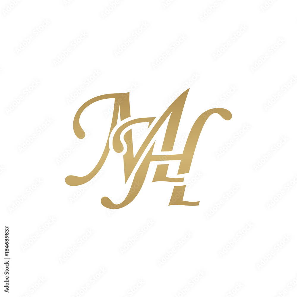 Initial letter MH, overlapping elegant monogram logo, luxury golden ...