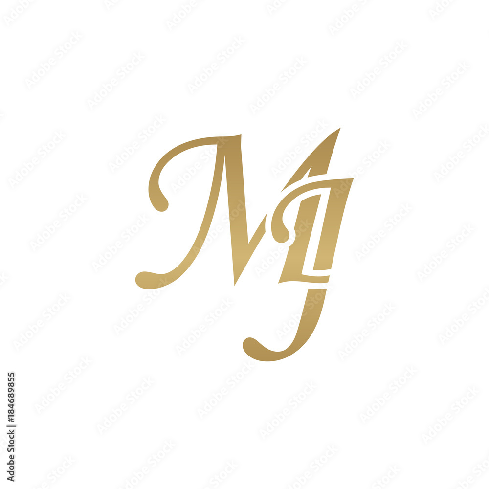 Initial letter MJ, overlapping elegant monogram logo, luxury golden ...