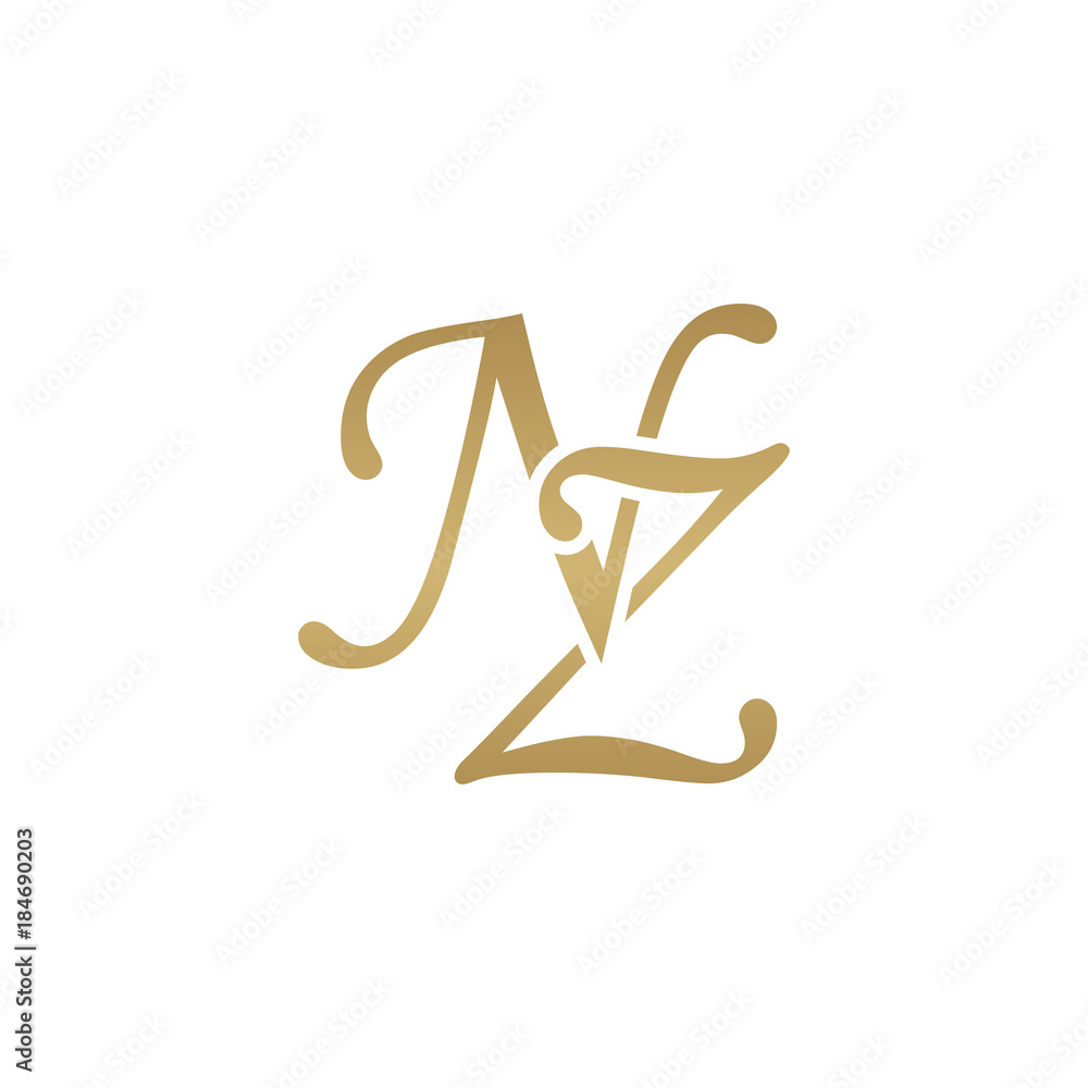 Initial letter NZ, overlapping elegant monogram logo, luxury golden ...