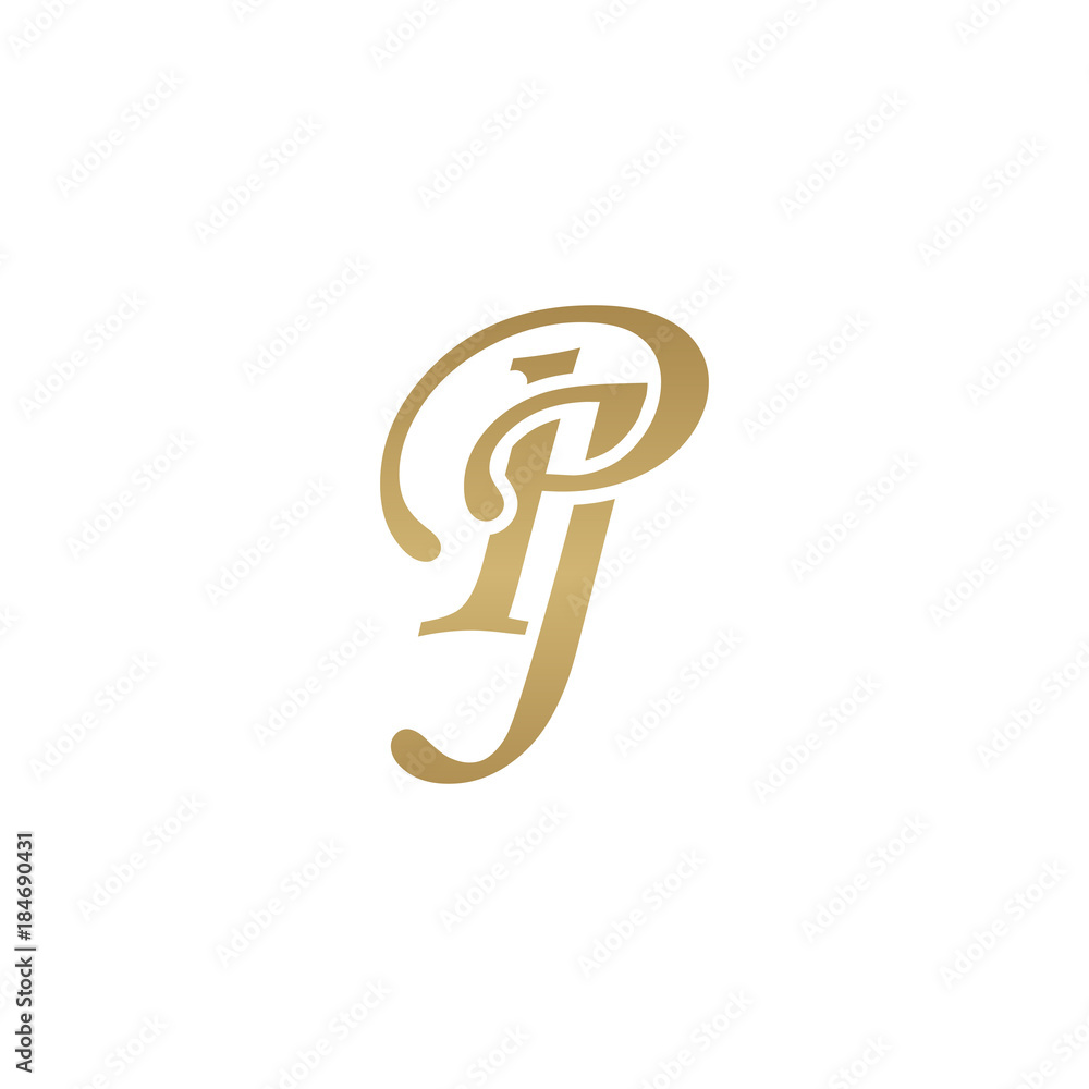 Initial letter PJ, overlapping elegant monogram logo, luxury golden ...