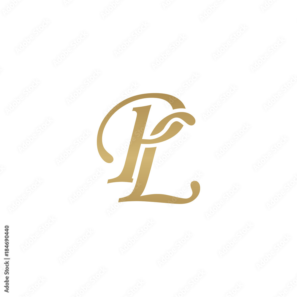 Initial letter PL, overlapping elegant monogram logo, luxury golden ...