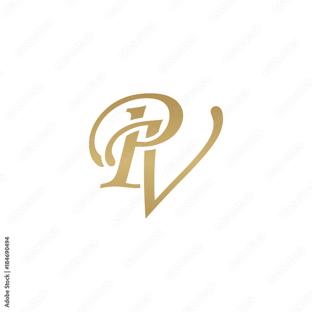Initial letter PV, overlapping elegant monogram logo, luxury golden ...