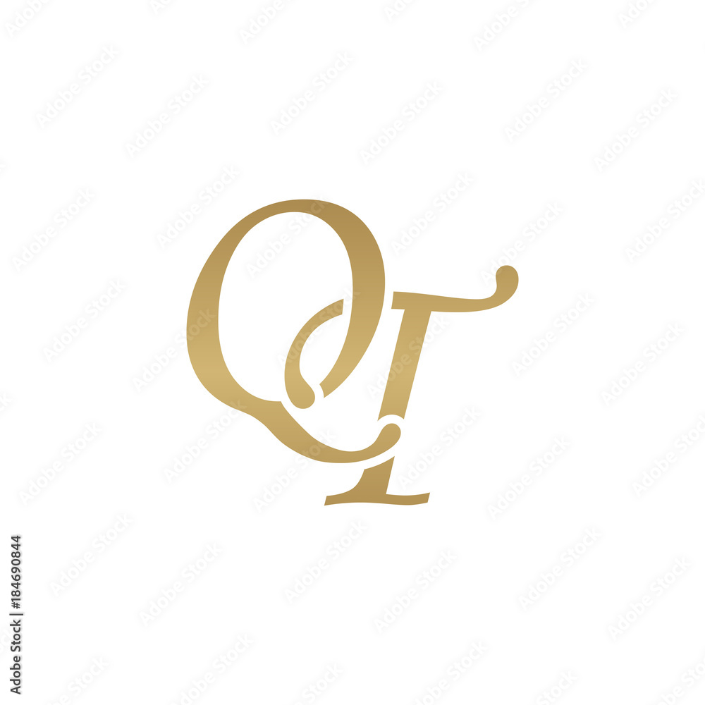 Initial letter QT, overlapping elegant monogram logo, luxury golden ...