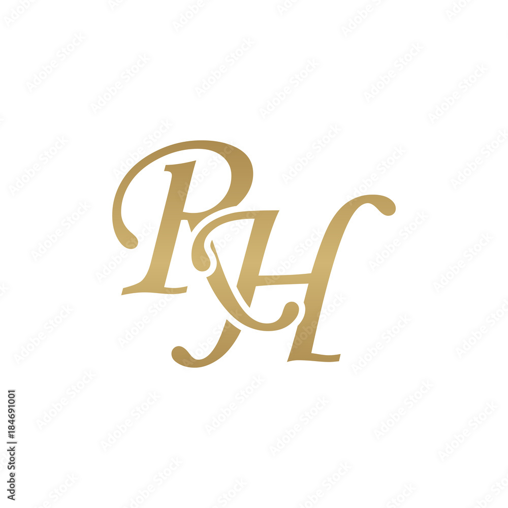 Initial letter RH, overlapping elegant monogram logo, luxury golden ...
