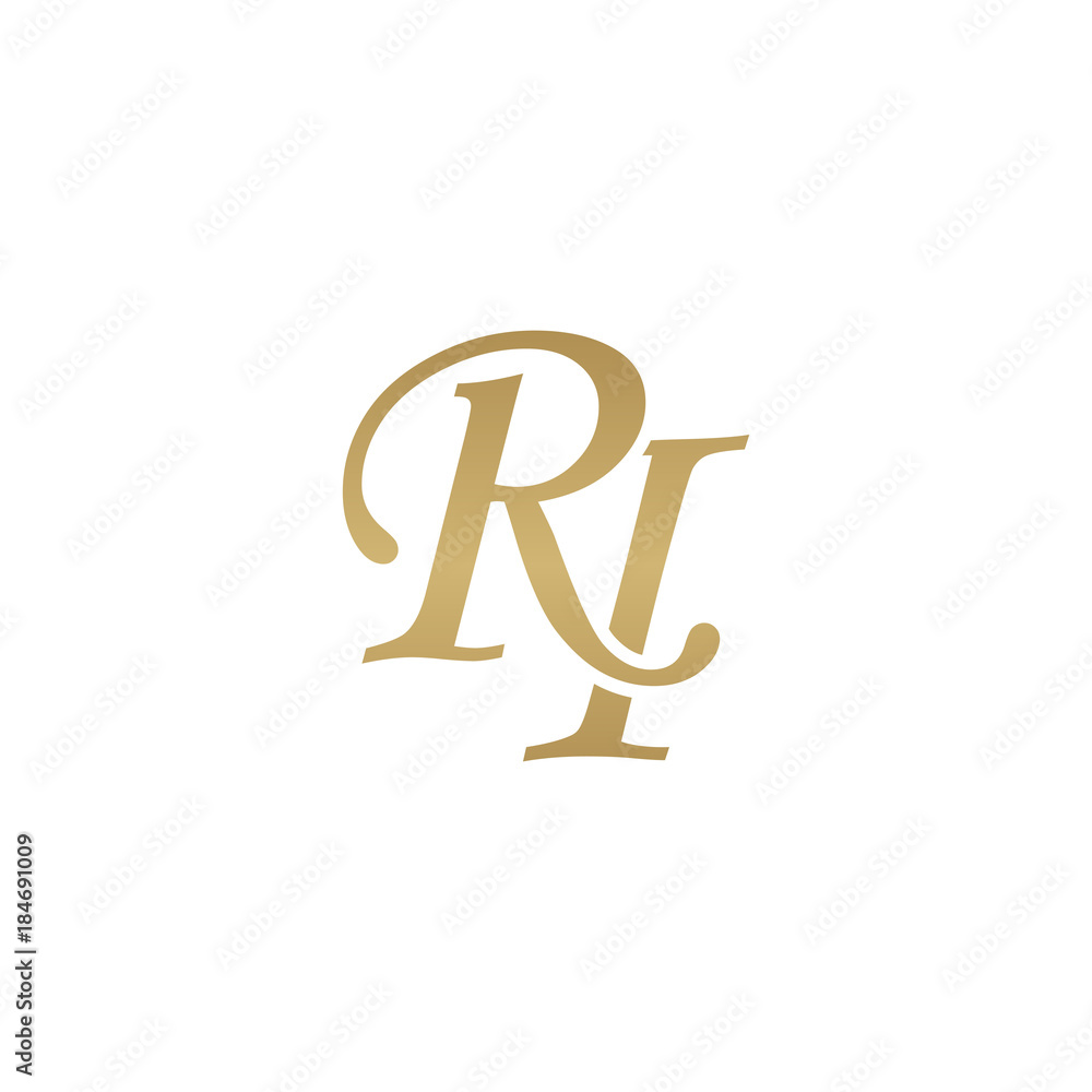 Initial letter RI, overlapping elegant monogram logo, luxury golden ...