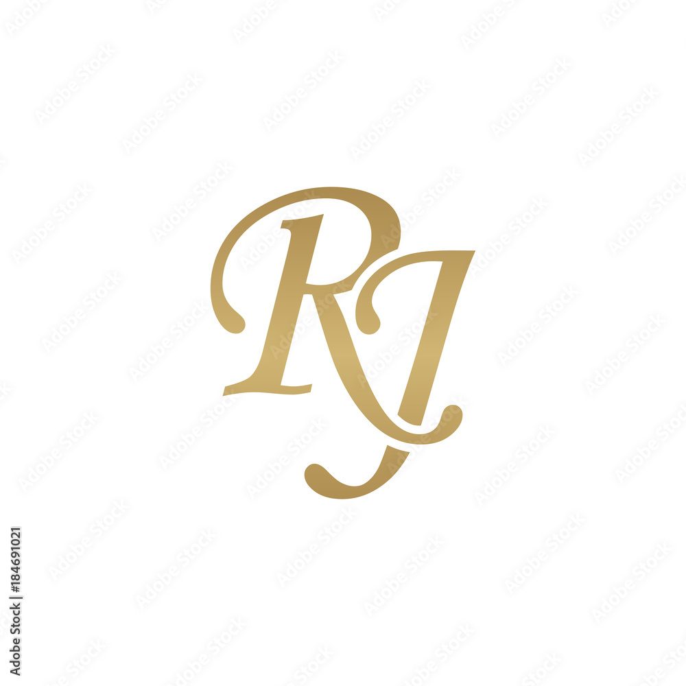 Initial letter RJ, overlapping elegant monogram logo, luxury golden ...