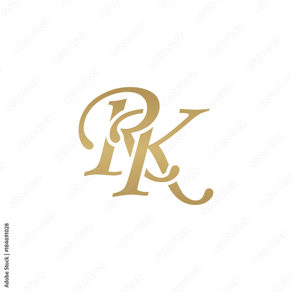 Initial letter RK, overlapping elegant monogram logo, luxury golden ...
