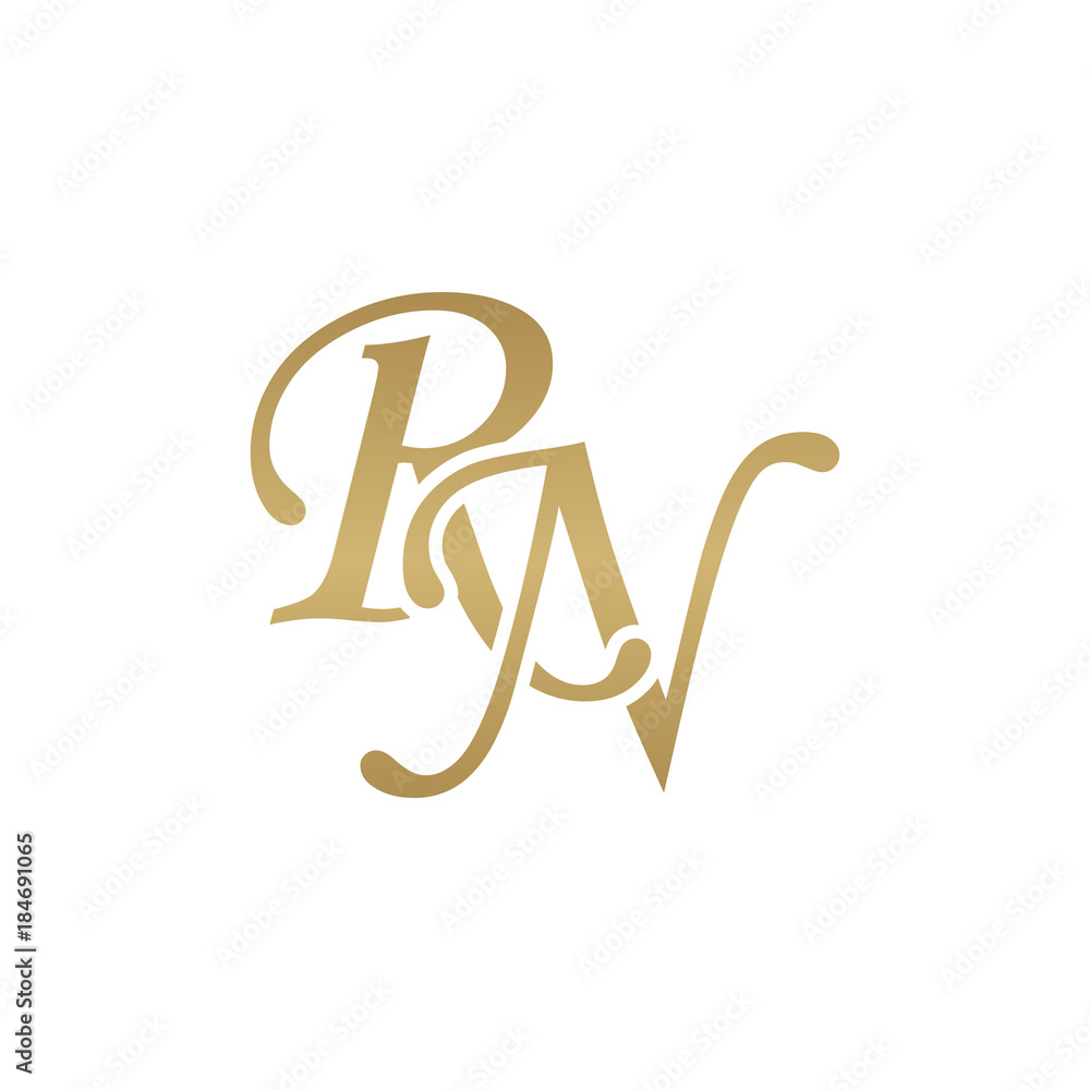 Initial letter RN, overlapping elegant monogram logo, luxury golden ...