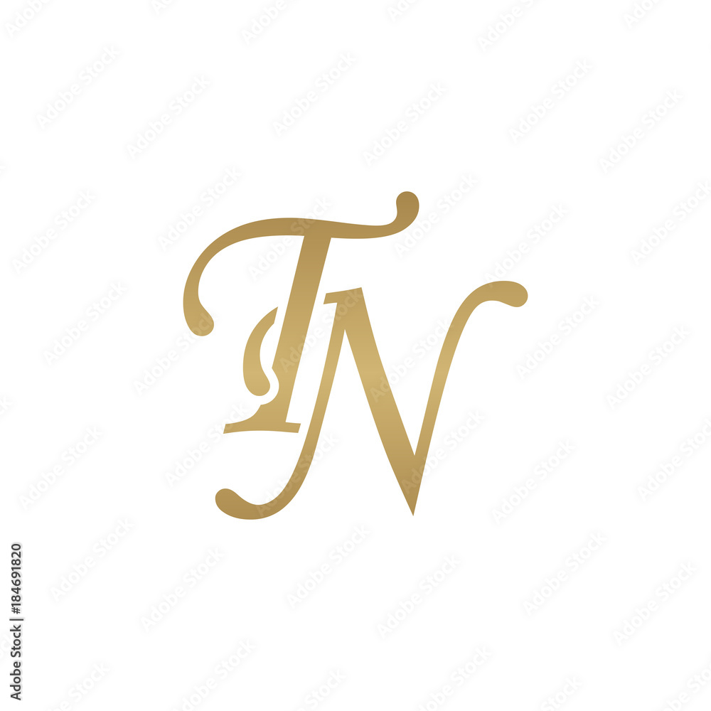 Initial letter TN, overlapping elegant monogram logo, luxury golden ...
