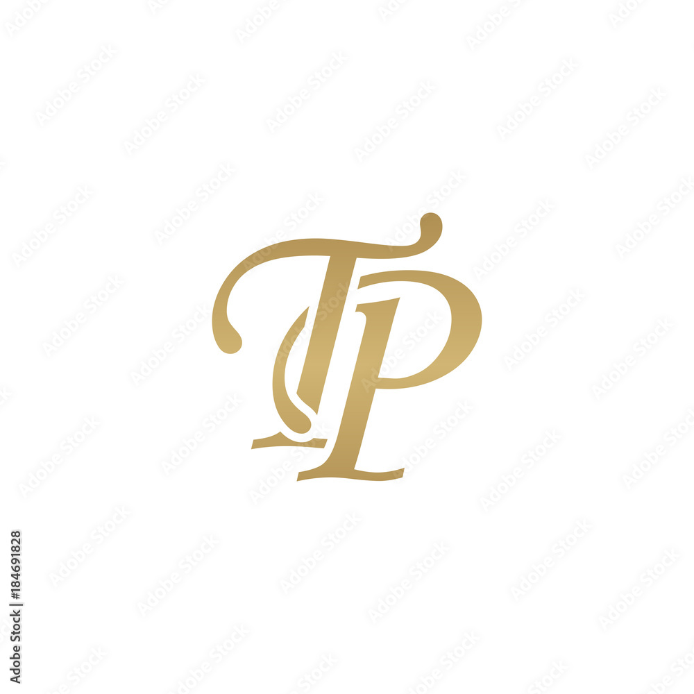 Initial letter TP, overlapping elegant monogram logo, luxury golden ...