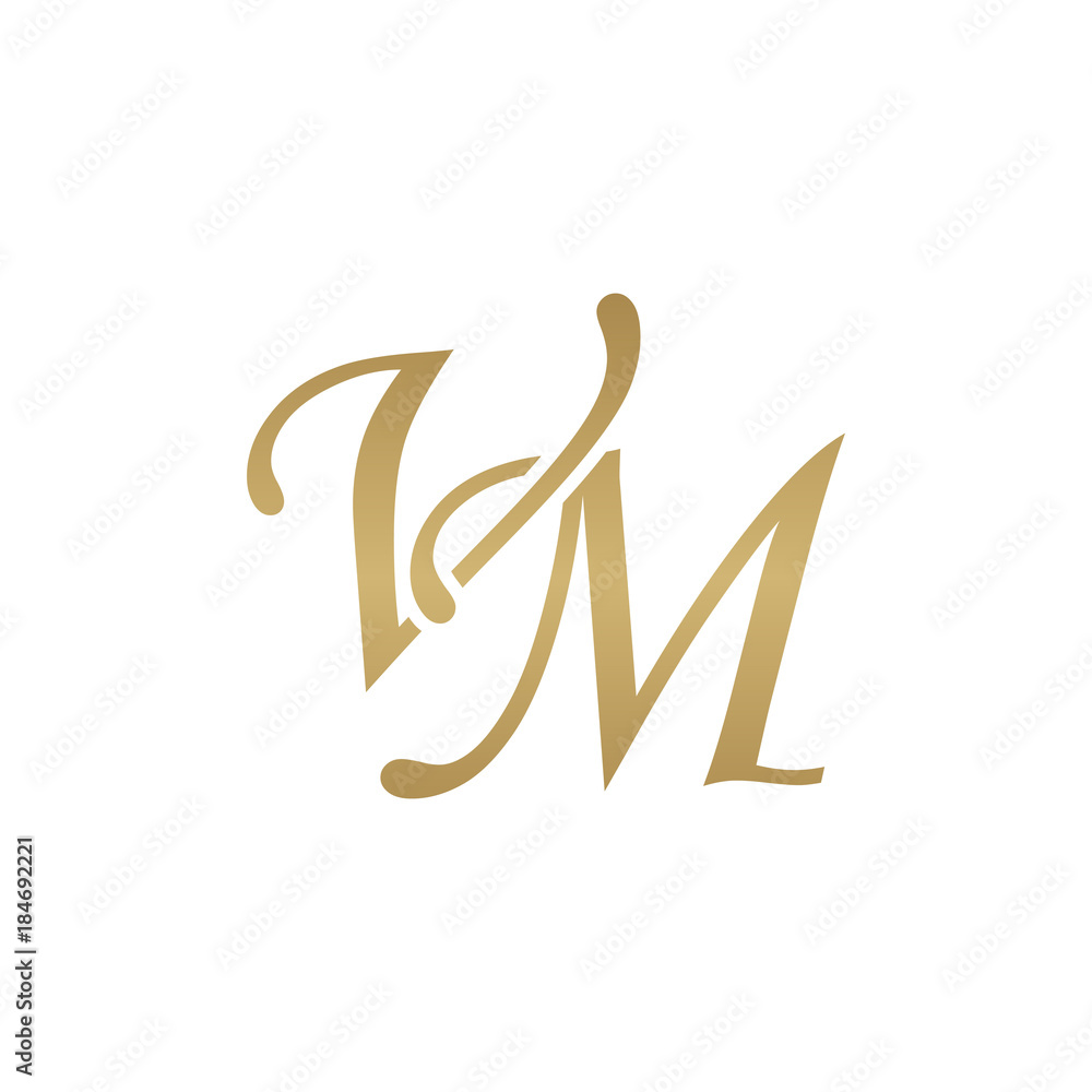 Initial letter VM, overlapping elegant monogram logo, luxury golden ...