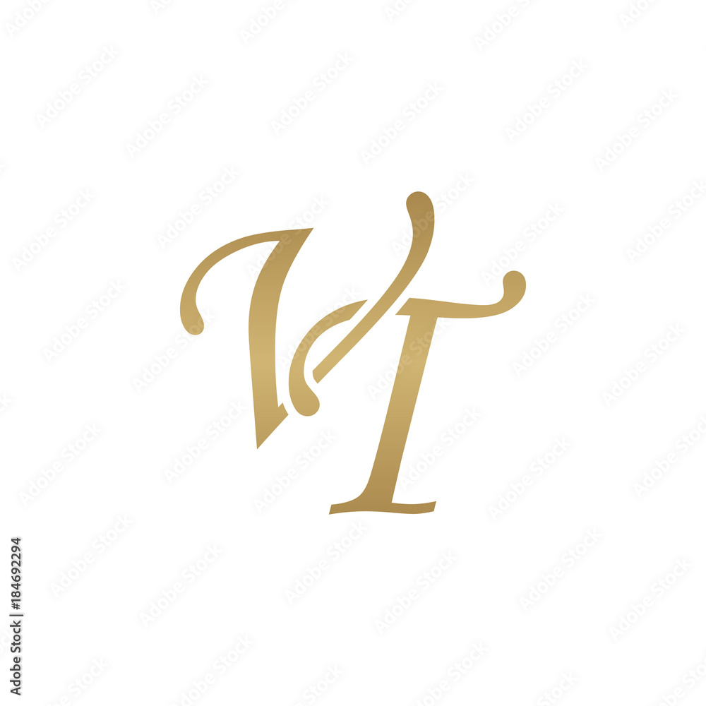 Initial letter VT, overlapping elegant monogram logo, luxury golden ...