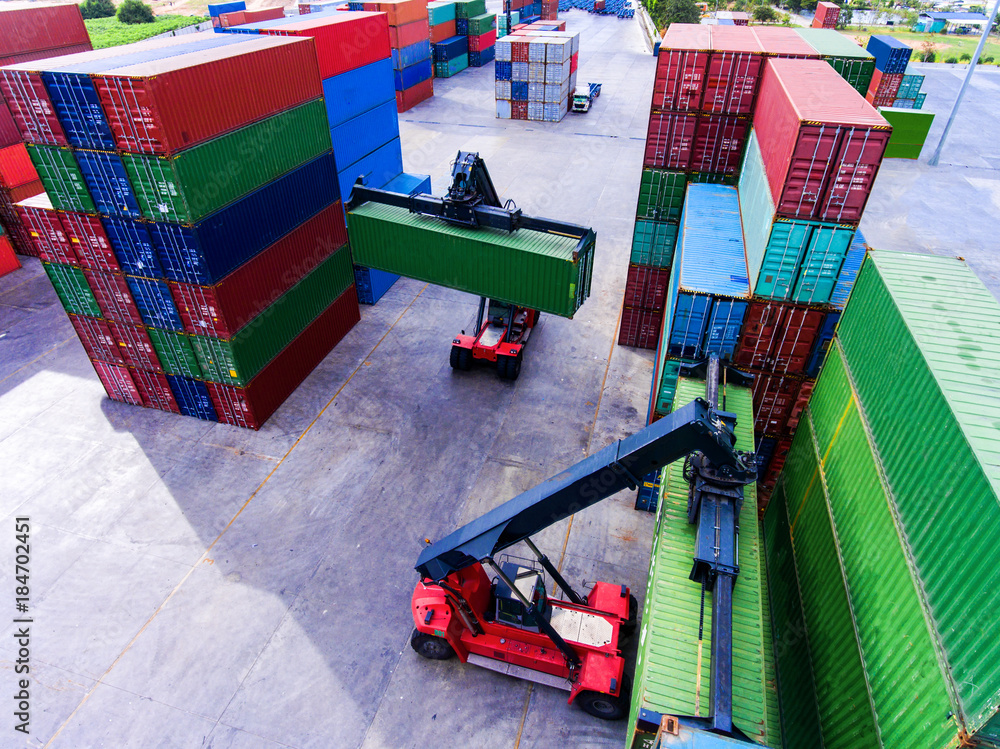 top view of container storage & works stacking tier to tier by the ...