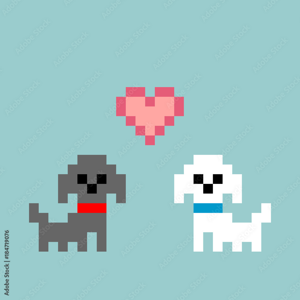8-bit Pixel-art Poodle Puppies Falling in Love Stock Vector | Adobe Stock