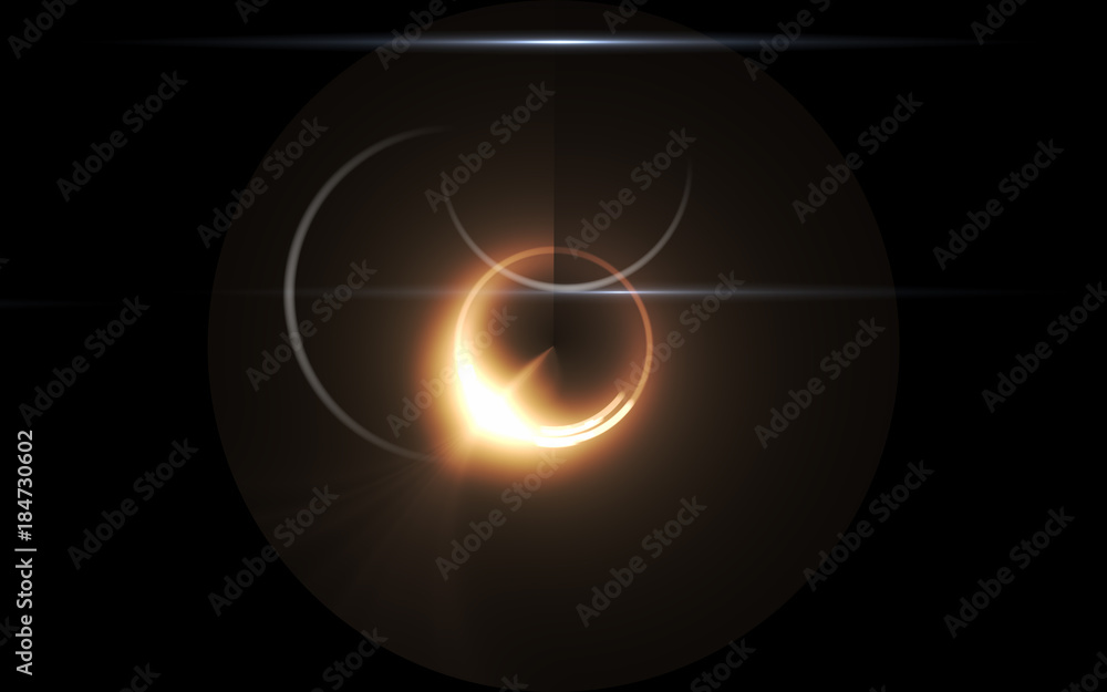 Red lunar eclipse moon light flare in space background.Abstract digital ...