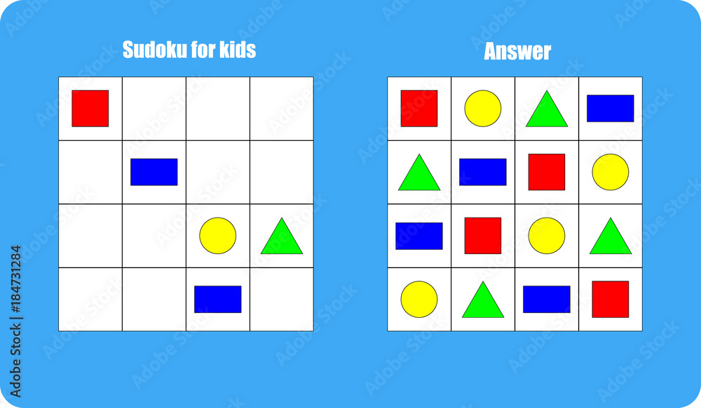 Sudoku game with pictures (geometric shapes) for children, easy level ...