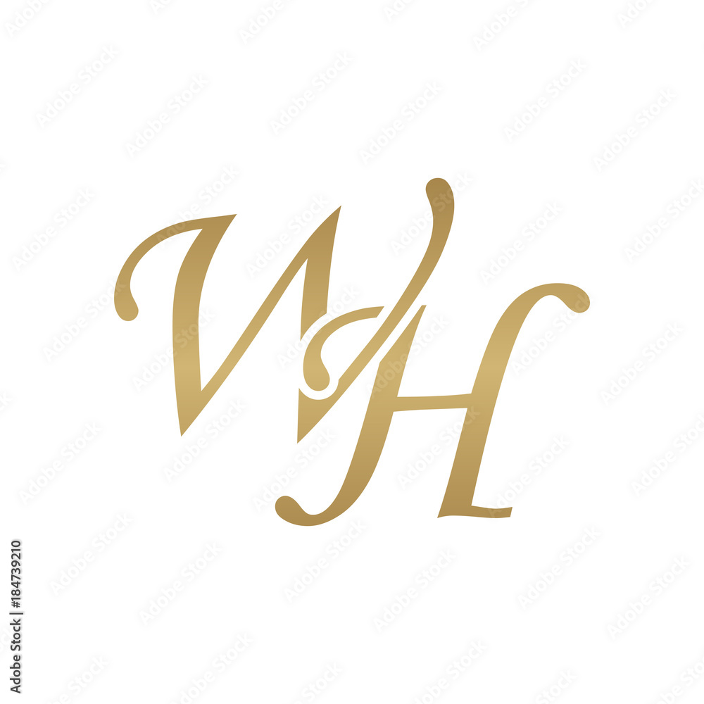 Initial letter WH, overlapping elegant monogram logo, luxury golden ...