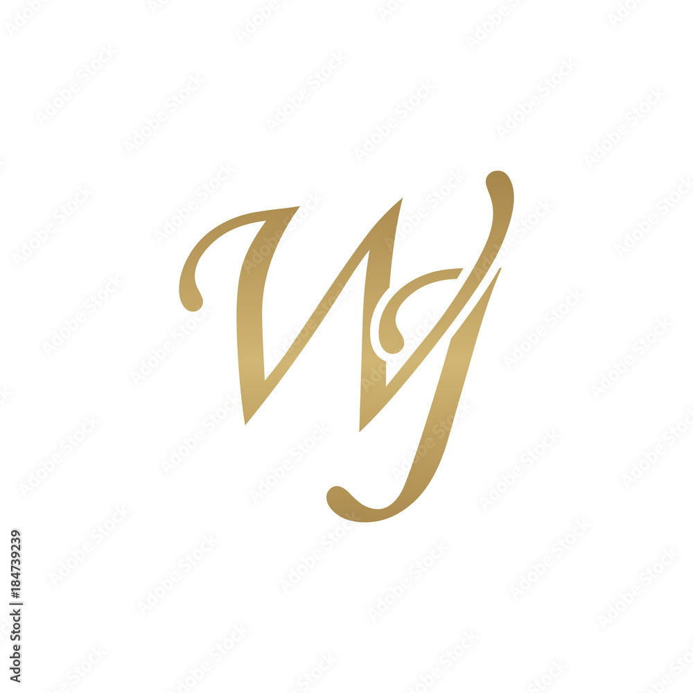 Initial letter WJ, overlapping elegant monogram logo, luxury golden ...