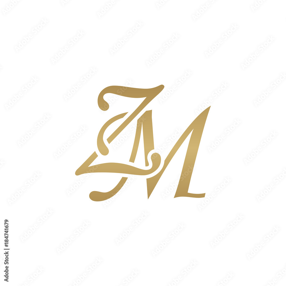 Initial letter ZM, overlapping elegant monogram logo, luxury golden ...