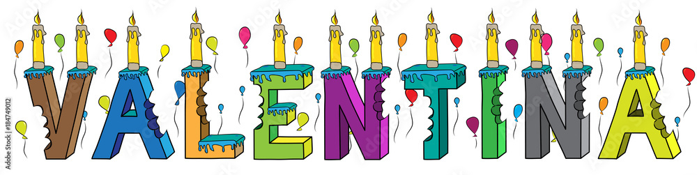 Valentina female first name bitten colorful 3d lettering birthday cake ...