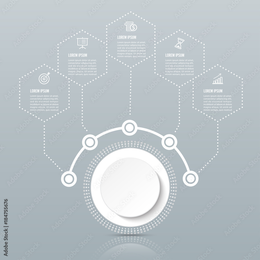 Vector infographic template with 3D paper label, integrated circles ...