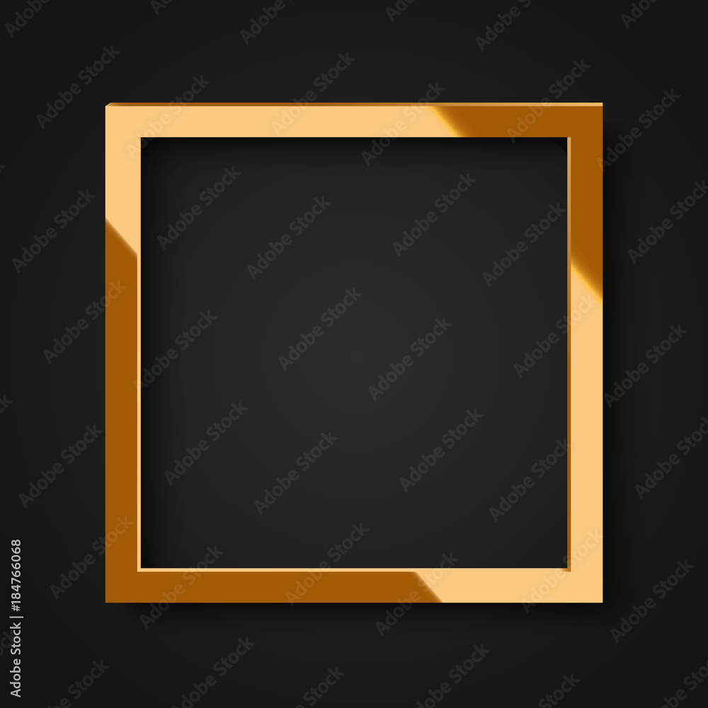 Realistic square shiny gold frame for your design, poster or greeting ...