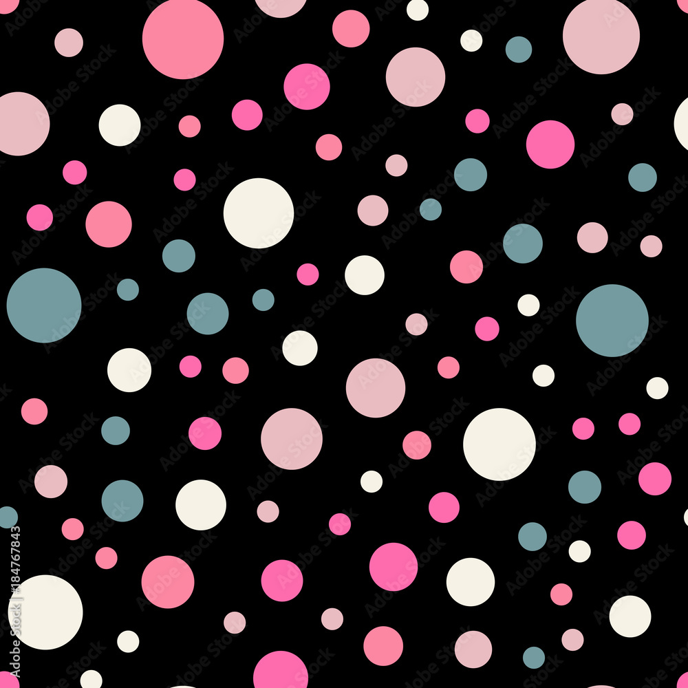 Colorful Polka Dots On Black Background