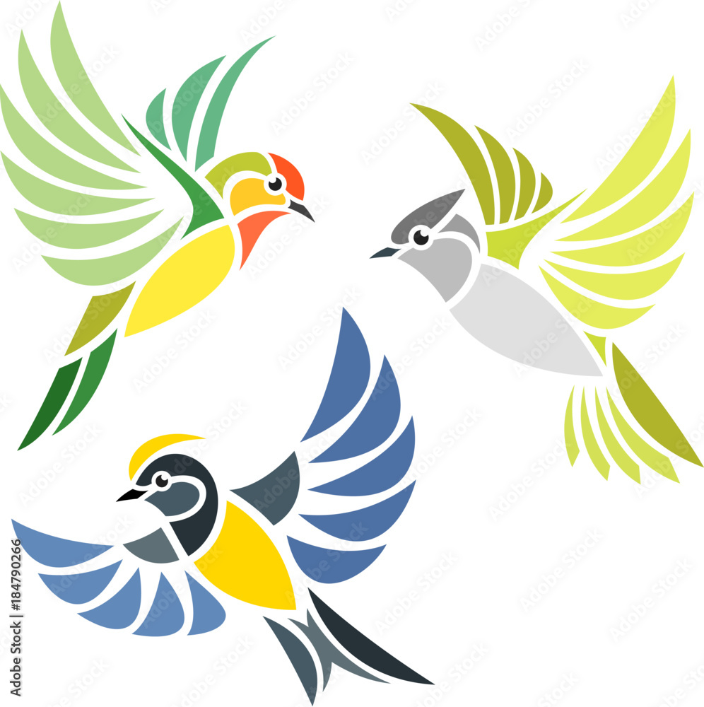 Stylized Birds - Chickadees Stock Vector | Adobe Stock