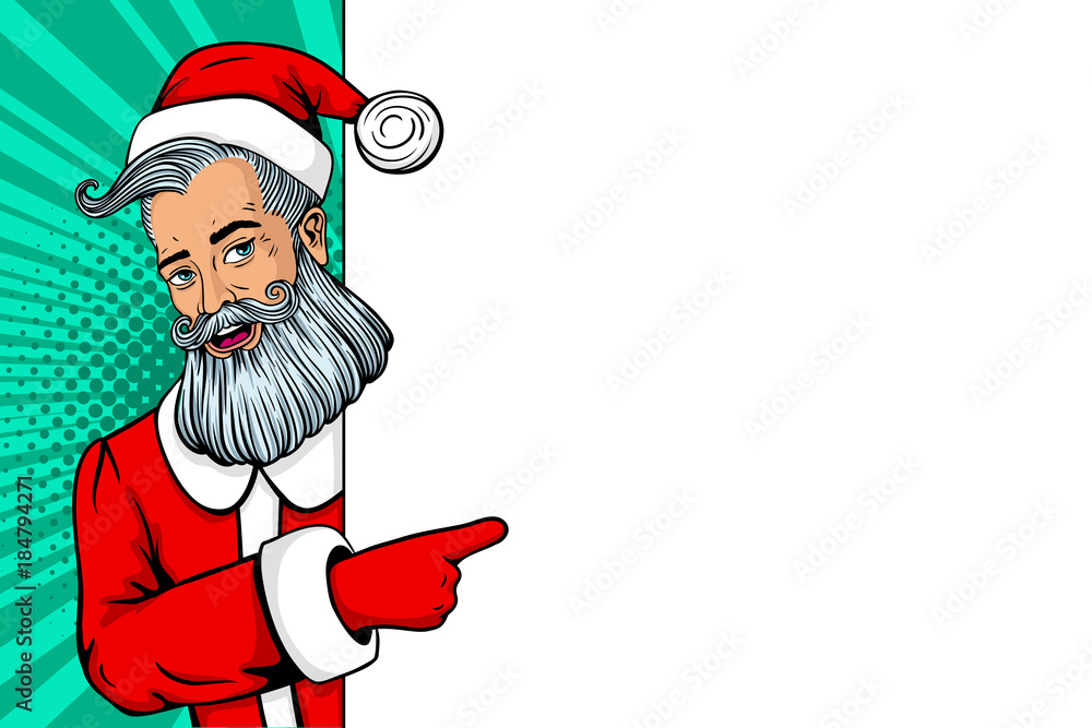Vecteur Stock Wow pop art Santa Claus with surprised face and open ...