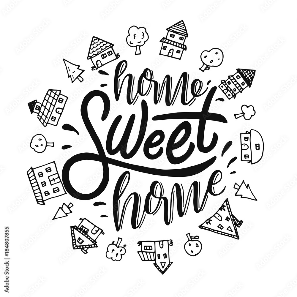 Cute Home Sweet Home Handrawing Illustration Stock Vector | Adobe Stock