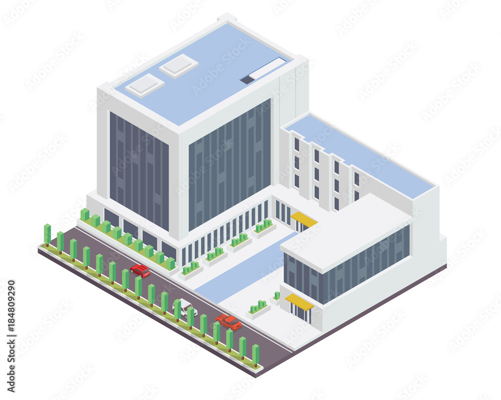 Modern Office Building Illustration in Isometric View, Suitable for ...