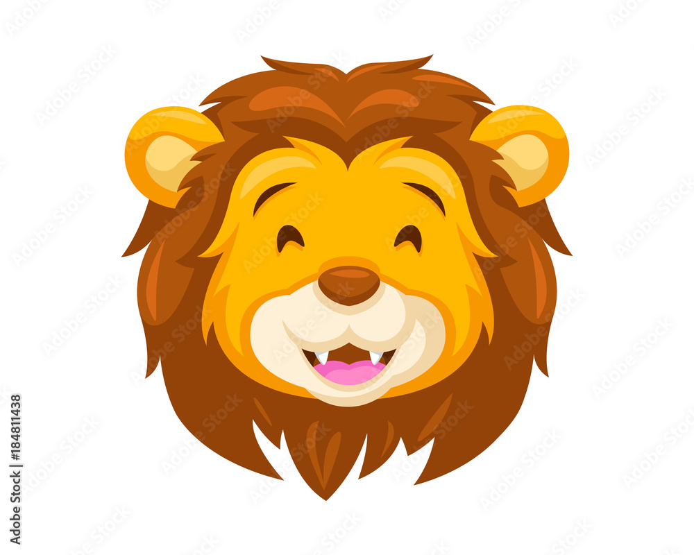 Cute Laughing Lion Face Emoticon Emoji Expression Illustration Stock ...