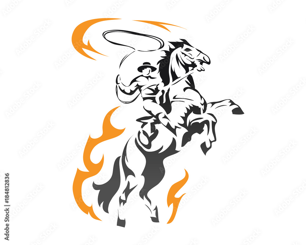 Passionate Flaming American Cowboy In Action Symbol Stock Vector ...